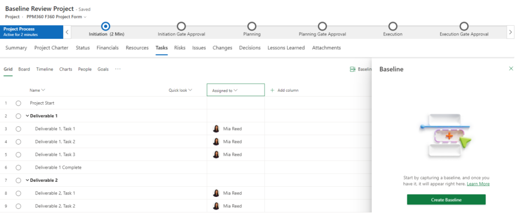 Baselines in Microsoft Planner - Marque360