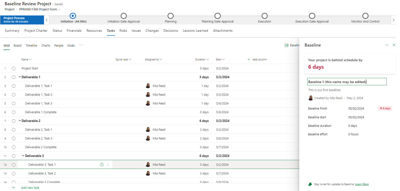 Baselines in Microsoft Planner - Marque360